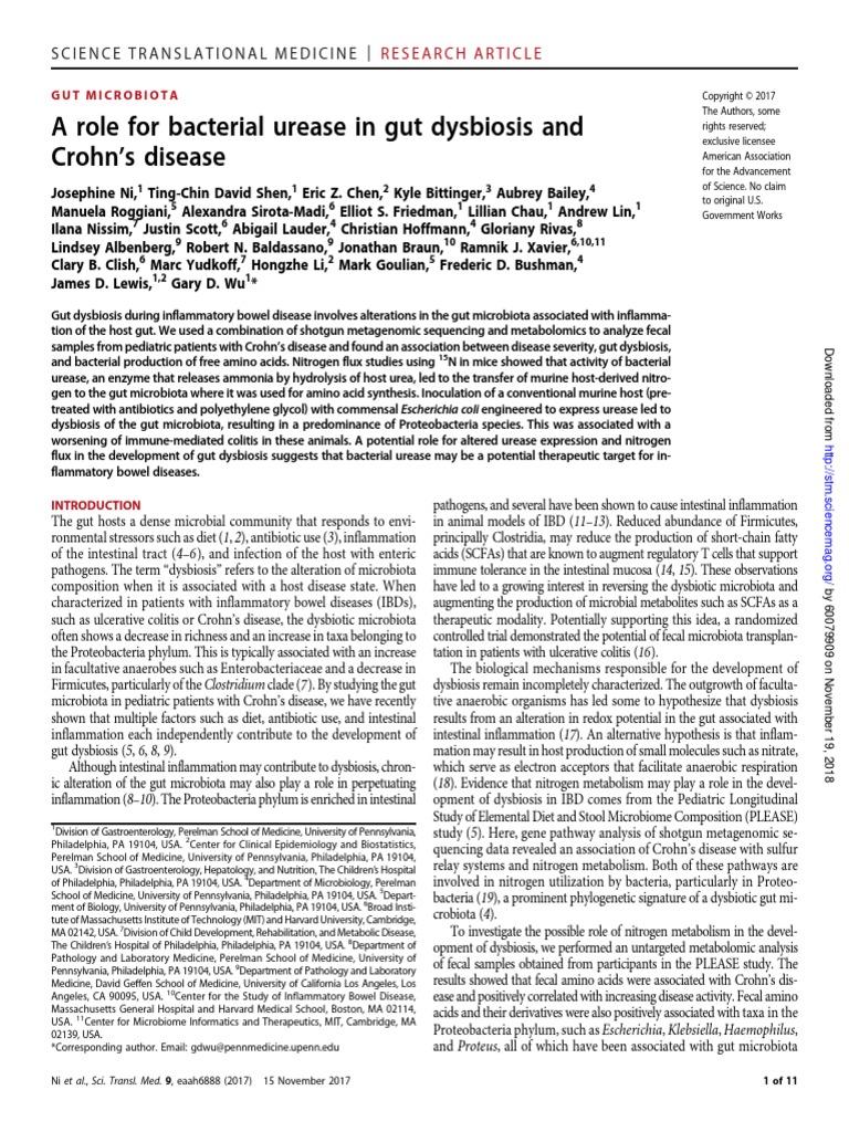Un Papel para La Ureasa Bacteriana en La Disbiosis Intestinal y La ...