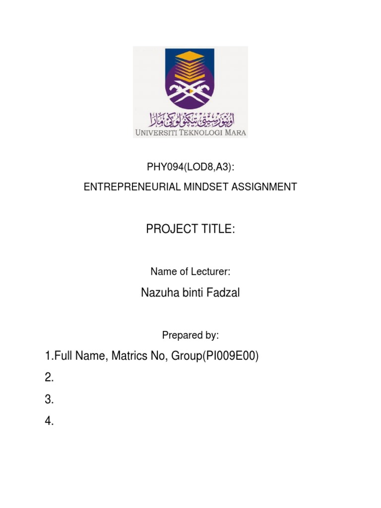 Cover Page - PHY094 Entrepreneurial Mindset Assignment - Student | PDF