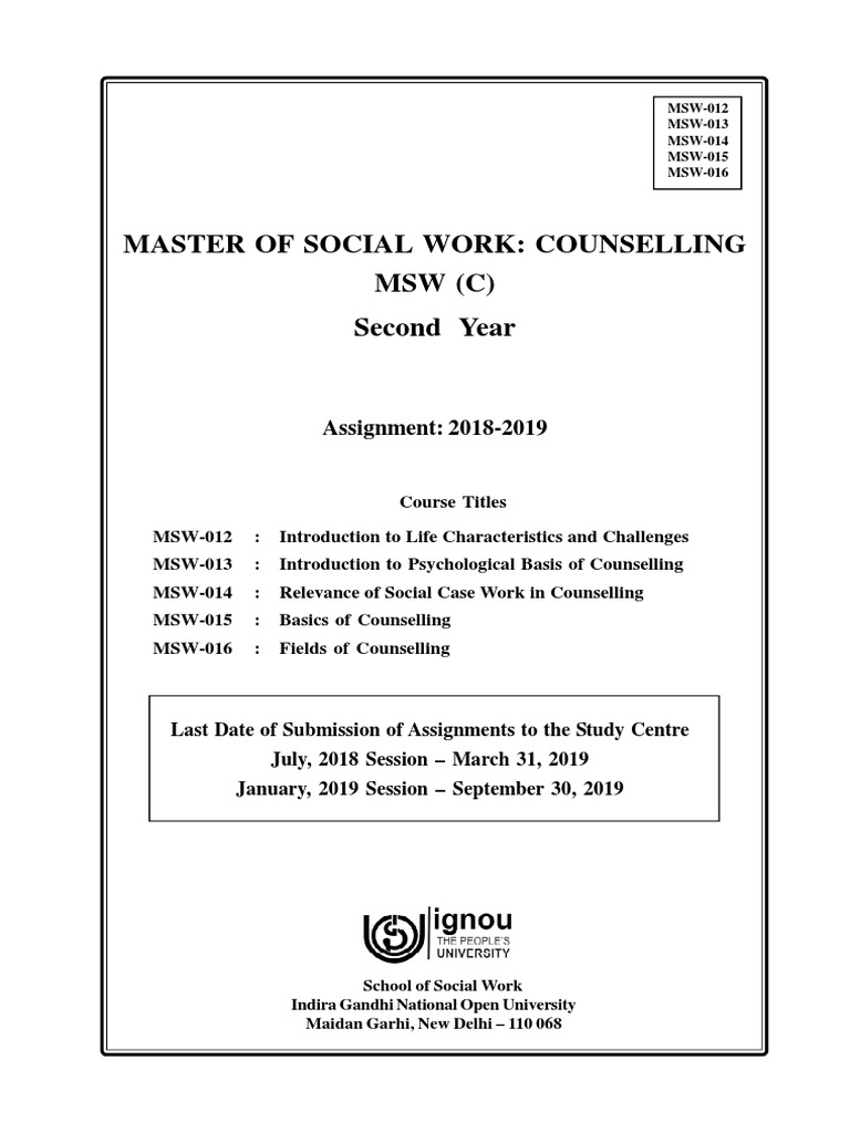 Counsling MSW (C) 2nd Yr Assignment | PDF | Psychotherapy | Clinical ...