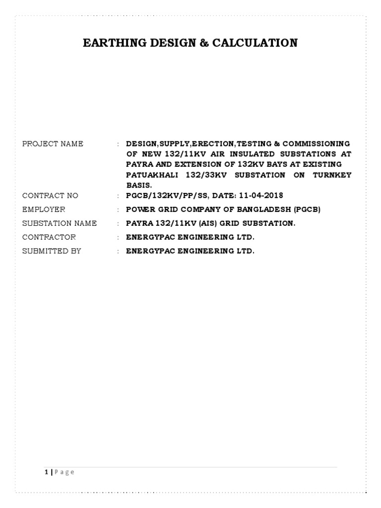 Earthing Design & Calculation | PDF | Electricity | Physical Quantities