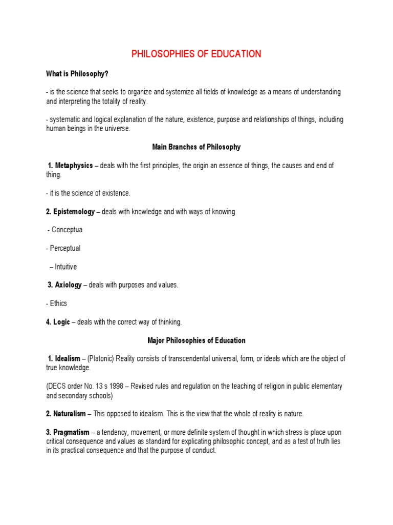 Philosophies of Education | PDF