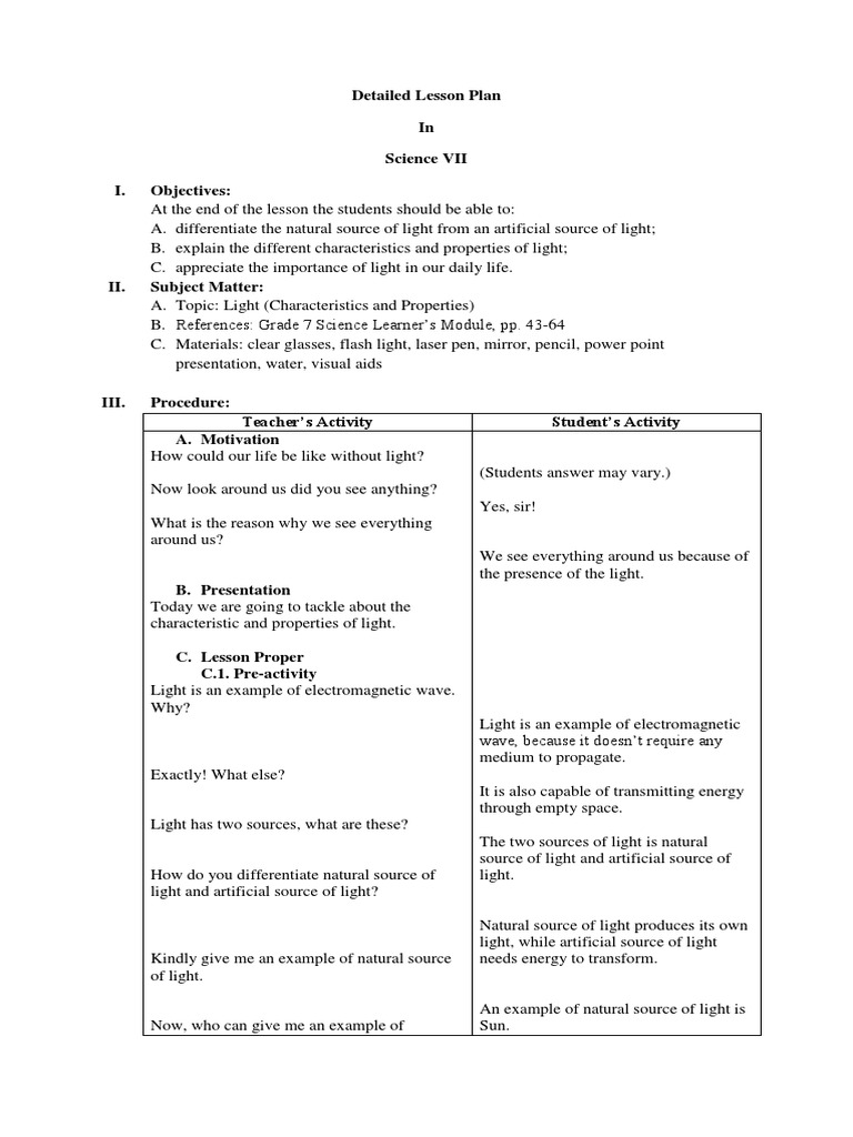 Final Lesson Plan For Demo | PDF | Wavelength | Light