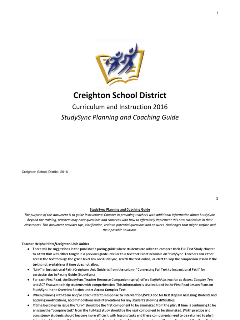 6ELA StudySync PlanningandCoachingGuide | PDF | Curriculum | Question