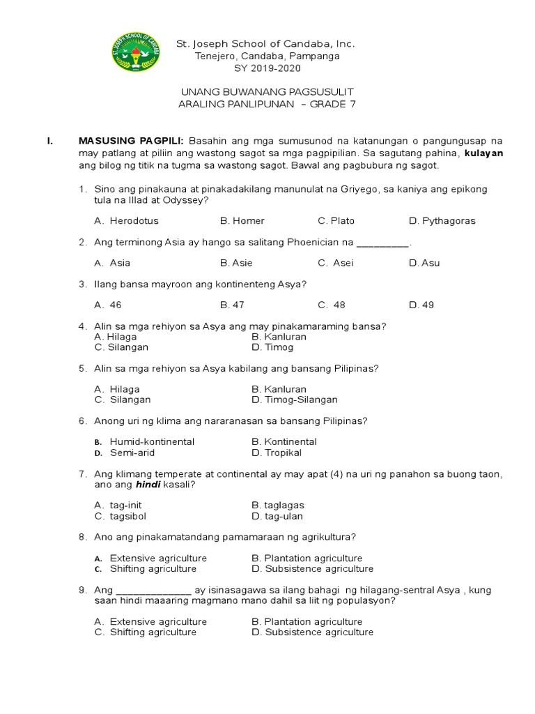 Grade 7 - Ap 1ST Quarter | PDF