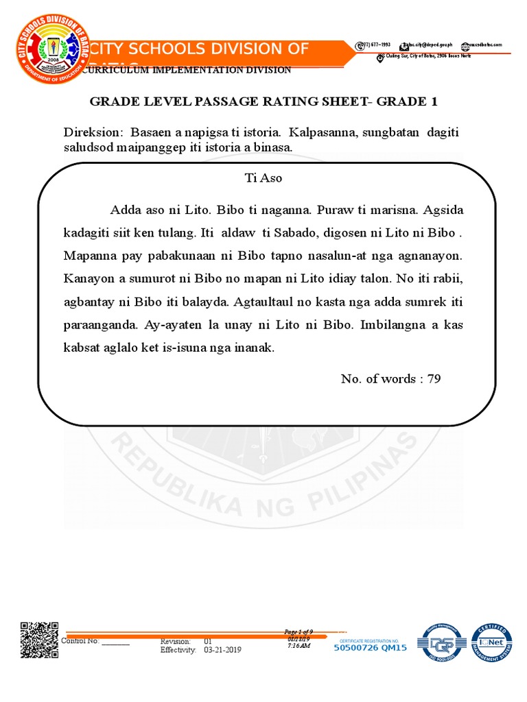 Phil Iri Reading Materials Sy 2019 2020 | PDF