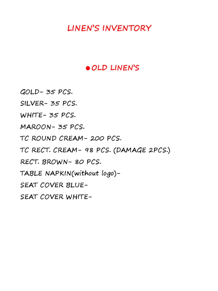 Linen Inventory: Old & New Stock | PDF