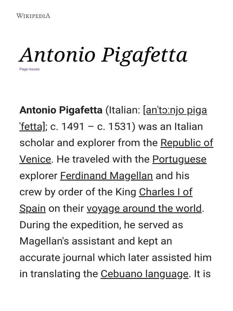 Antonio Pigafetta - Wikipedia | PDF | Exploration | Age Of Discovery