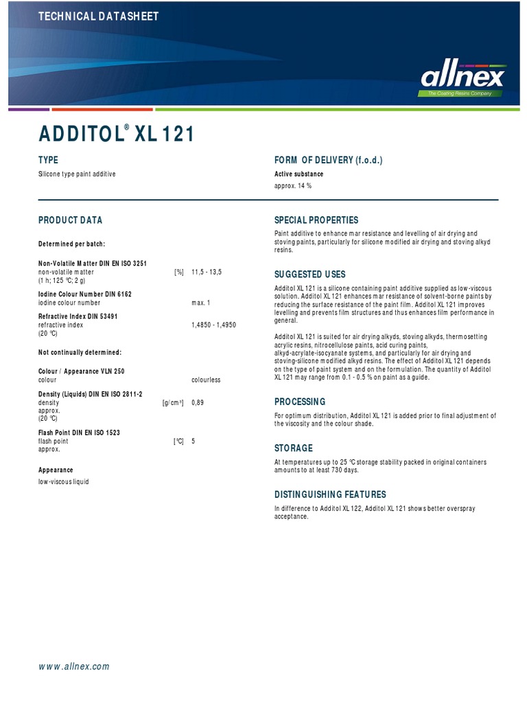Additol XL 121: Type Form of Delivery (F.O.D.) | PDF | Paint ...