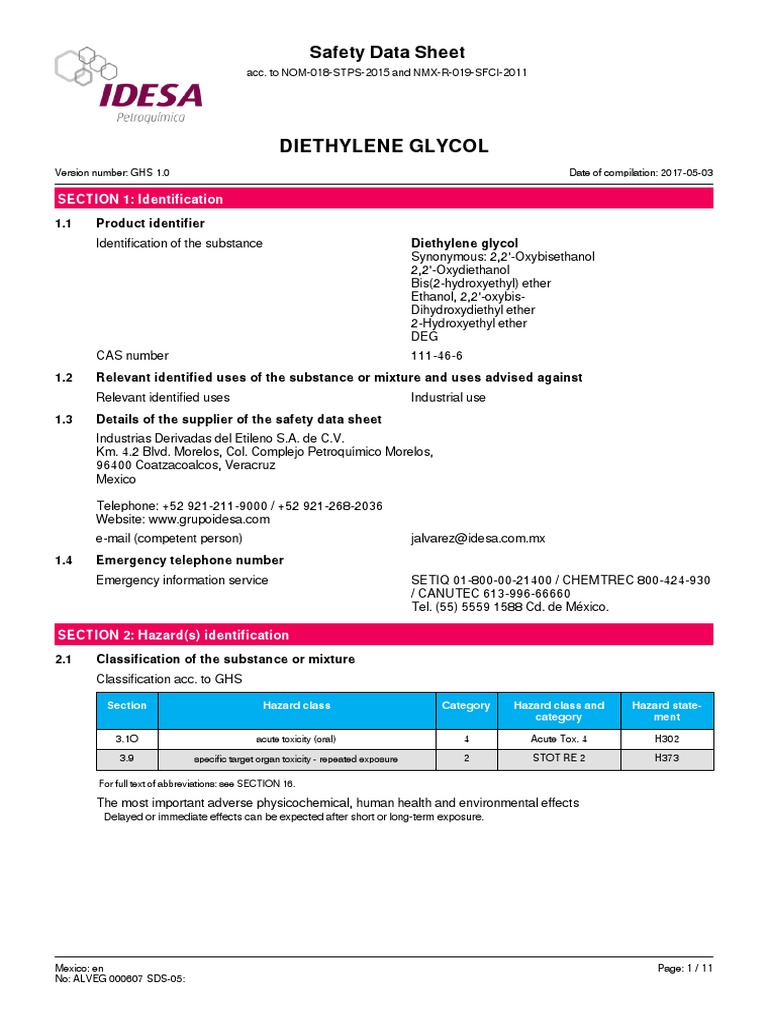 Msds Deg en 2016 | PDF | Dangerous Goods | Firefighting