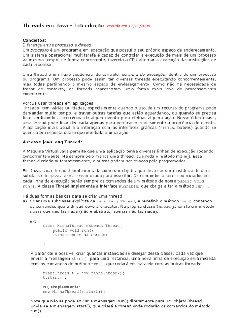 Threads em Java | PDF | Thread (informática) | Processo (informática)