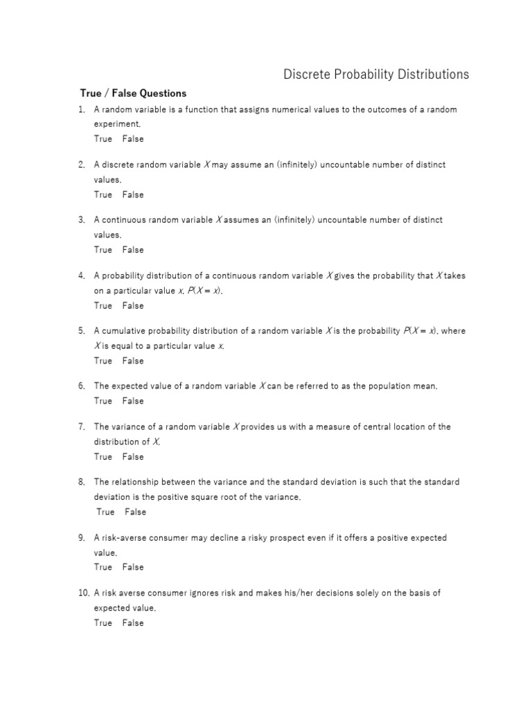 Discrete Distributions-Practice Questions | PDF | Random Variable ...