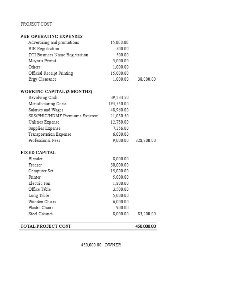 Project Cost Breakdown Example | PDF | Working Capital | Revenue
