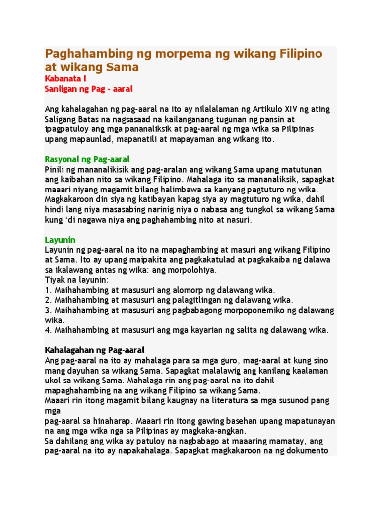 Paghahambing NG Morpema NG Wikang Filipino at Wikang Sama | PDF