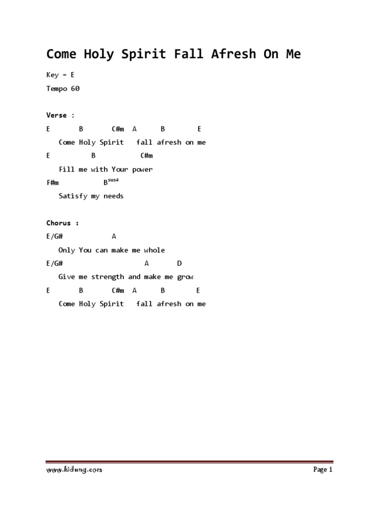 Come Holy Spirit Fall Afresh On Me PDF | PDF