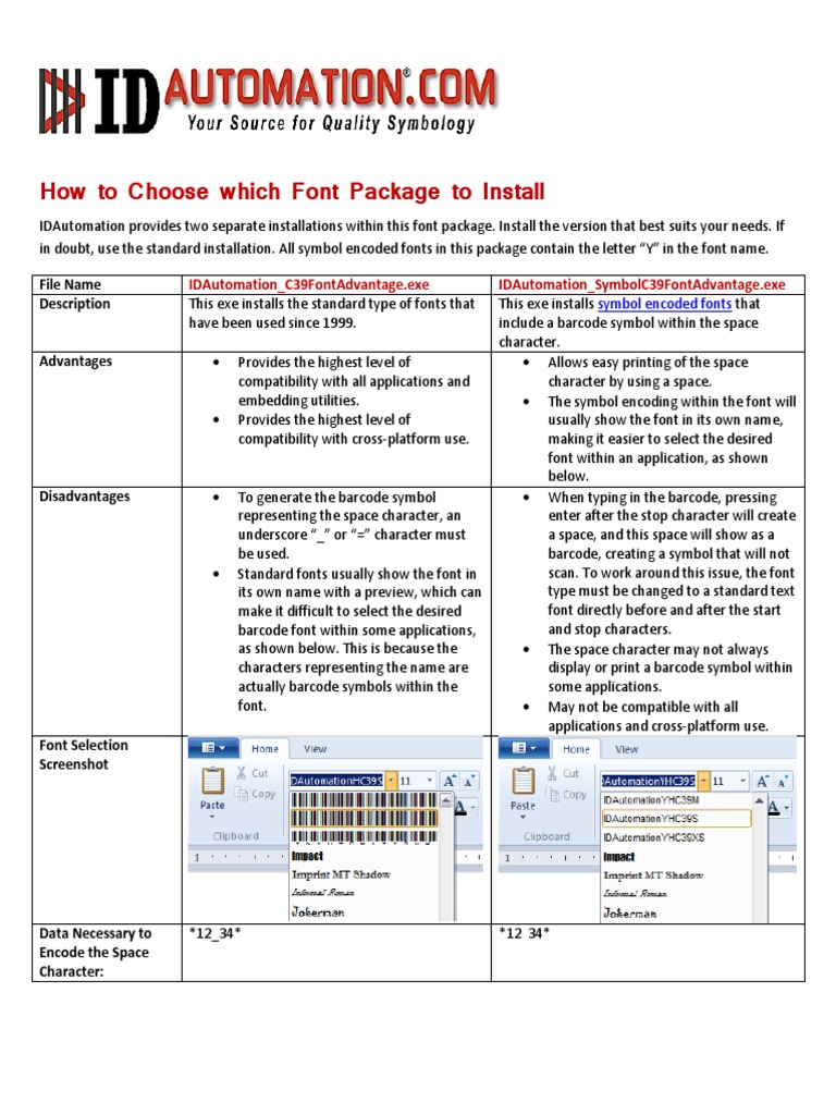 How To Choose Which Font Package To Install: Idautomation ...