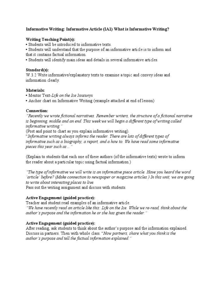 Informative Article Writing LP | PDF | Narrative | Teachers
