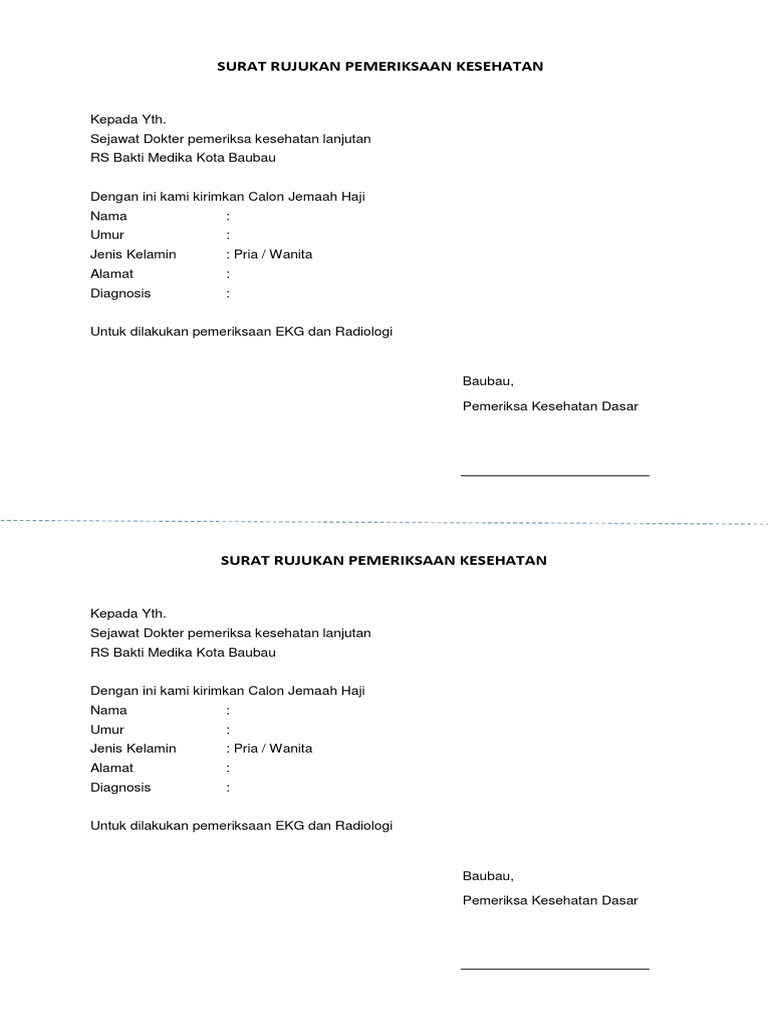 Surat Rujukan Pemeriksaan Kesehatan | PDF