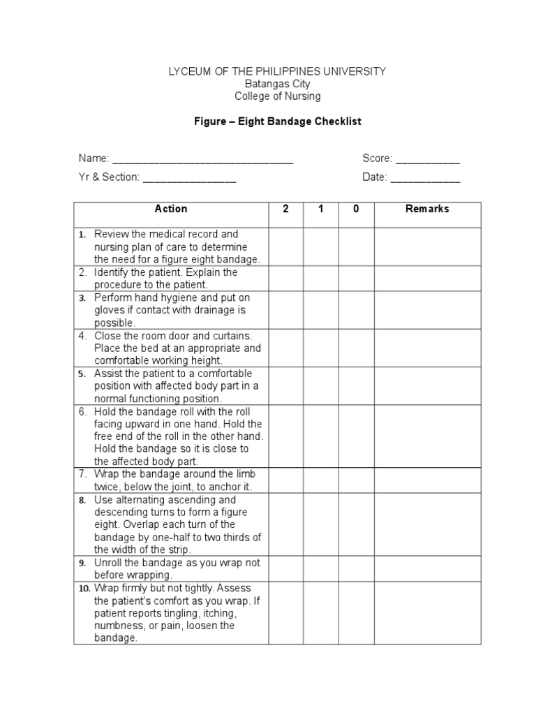 Figure Eight Bandage Checklist | PDF | Patient | Medicine