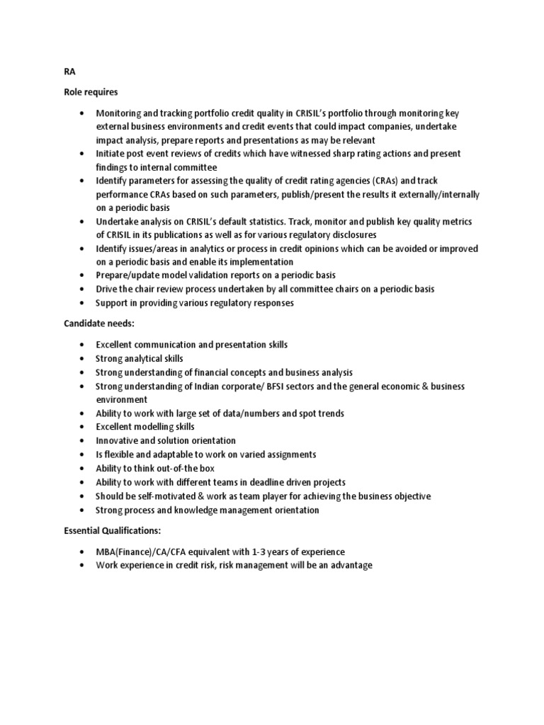 RA Role Requires | PDF