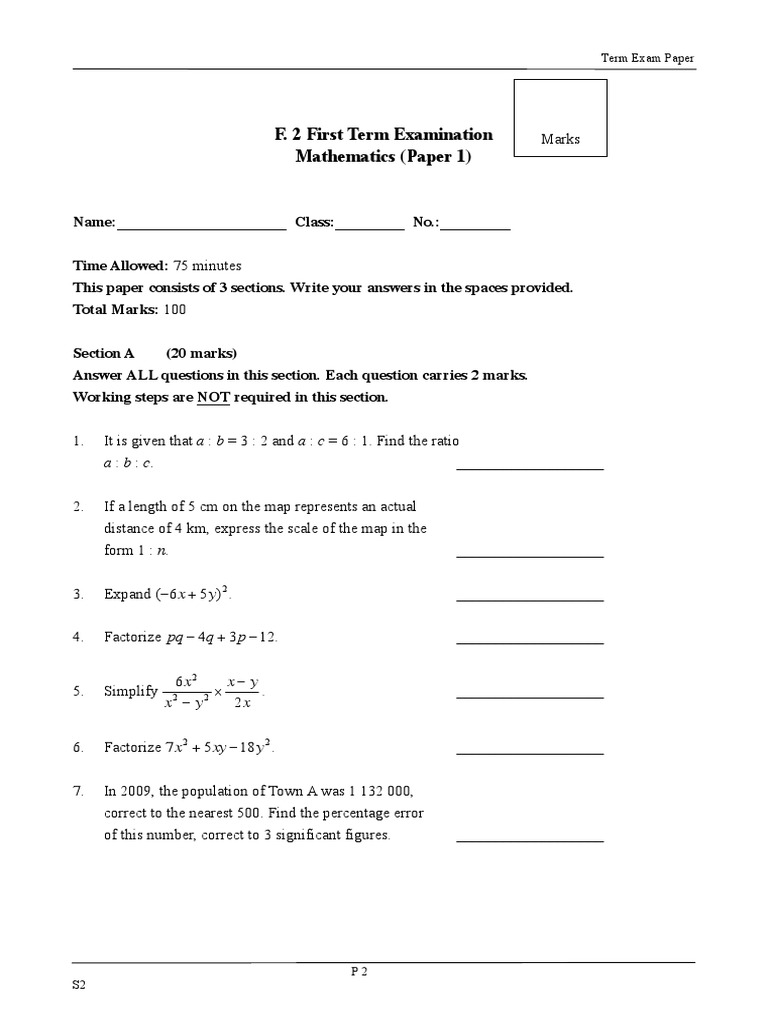 Secondary Math Exam | PDF | Significant Figures | Test (Assessment)