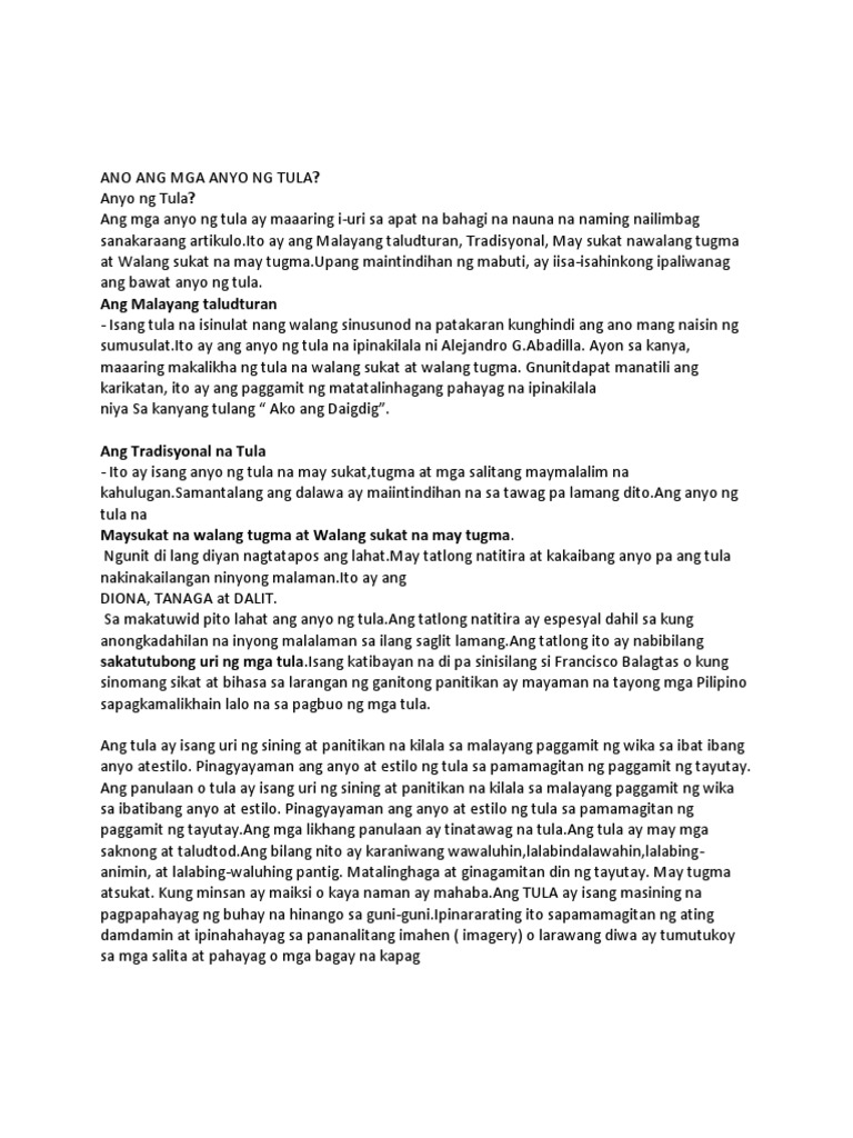 Ano Ang Mga Anyo NG Tula | PDF