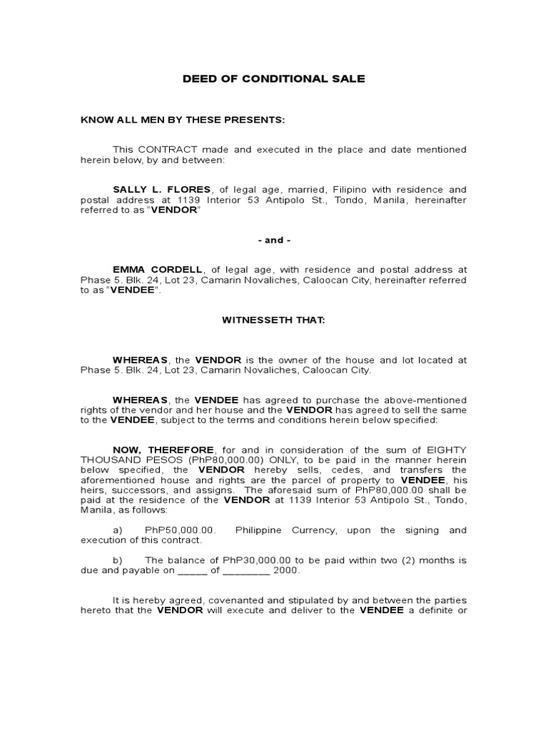 Conditional Sale | PDF | Deed | Virtue