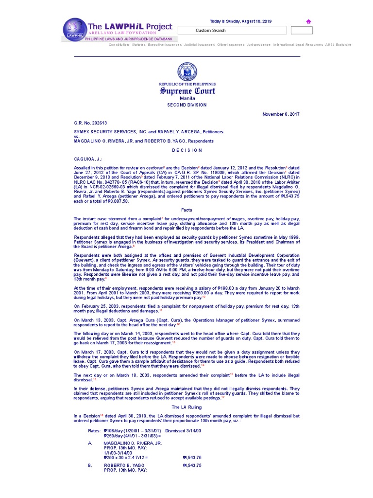 Symex Security Services Inc V Rivera JR | PDF | Burden Of Proof (Law ...