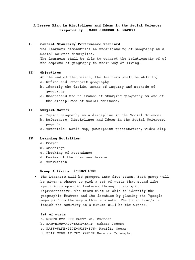 Geography in Social Sciences Lesson Plan | PDF | Geography | Social Science