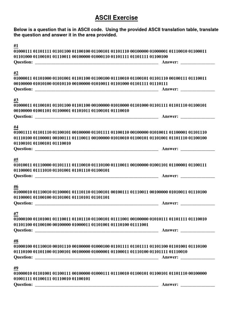 ASCII Code Translation Exercise | PDF | Home & Garden