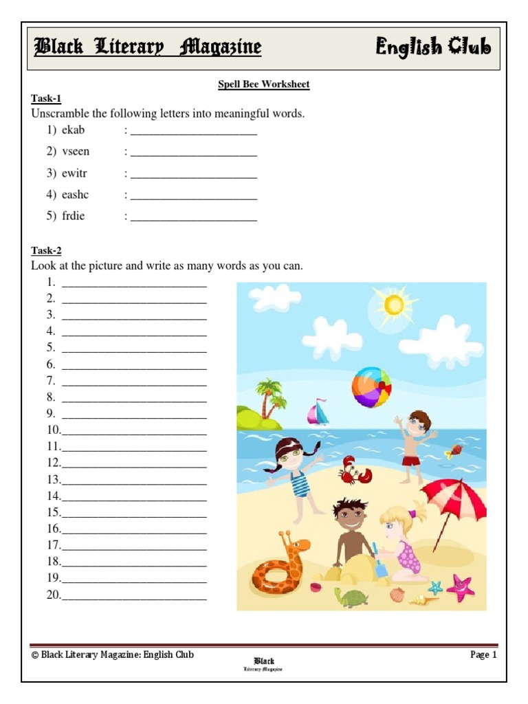 Spell Bee Worksheet - Grade 2 | PDF
