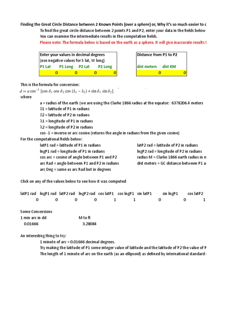 Calculate Great Circle Distance Between Two Points | PDF | Latitude ...