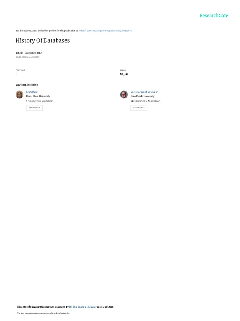 History of Databases | PDF | No Sql | Databases