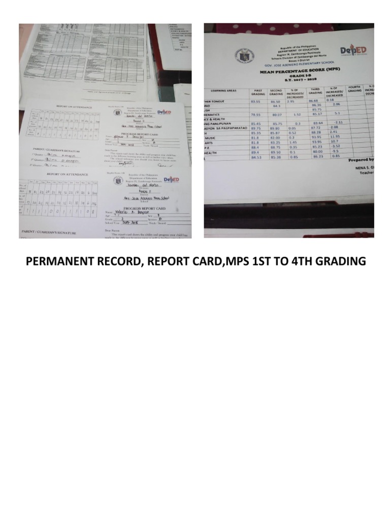 Permanent Record, Report Card, Mps 1St To 4Th Grading | PDF