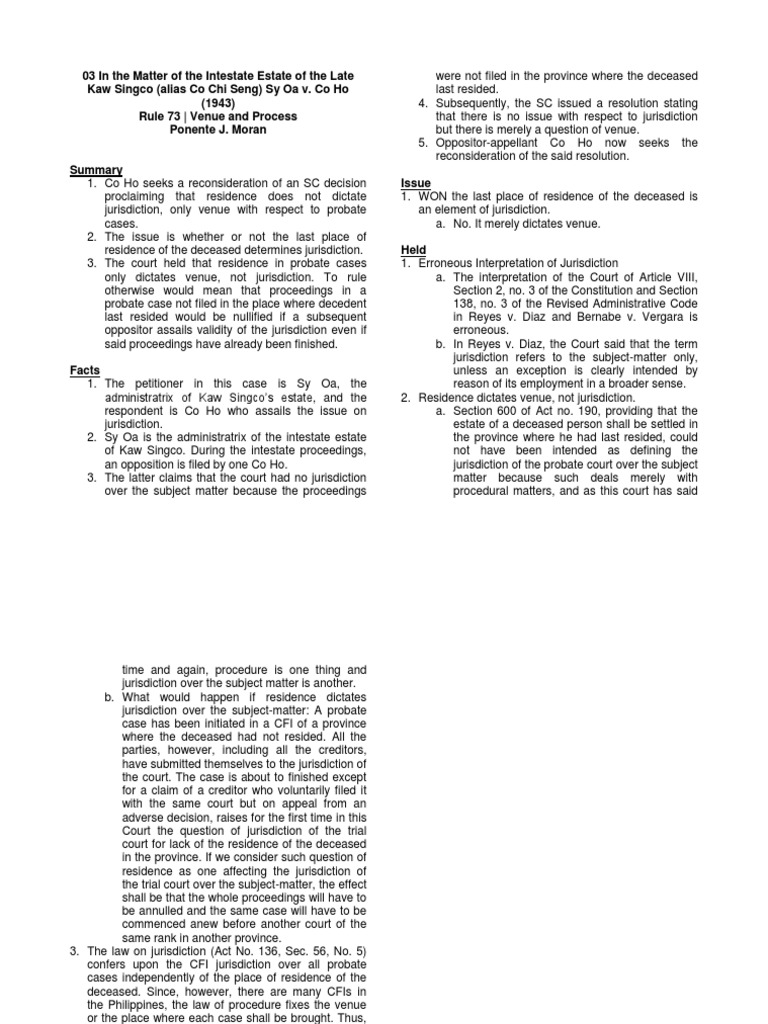 03 in Re Kaw Singco Rule 73 | PDF | Probate | Intestacy