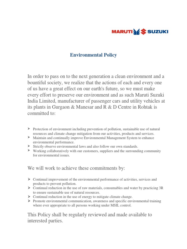 MSIL Environmental Policy | PDF | Business