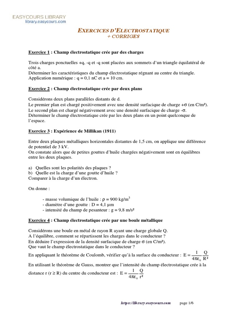 Exercices D'électrostatique Avec Correction ATT PDF | PDF | Électrostatique | Philosophie naturelle