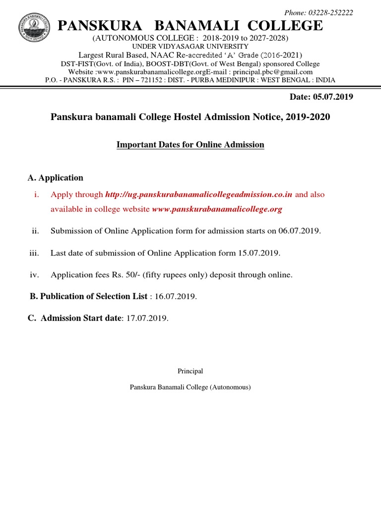 Hostel Admission Notice | PDF
