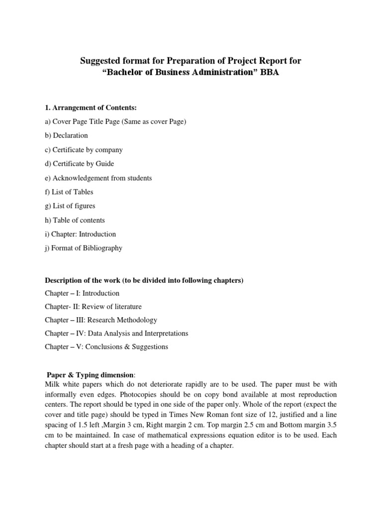 BBA Project Report Preparation Guide | PDF | Academic Degree