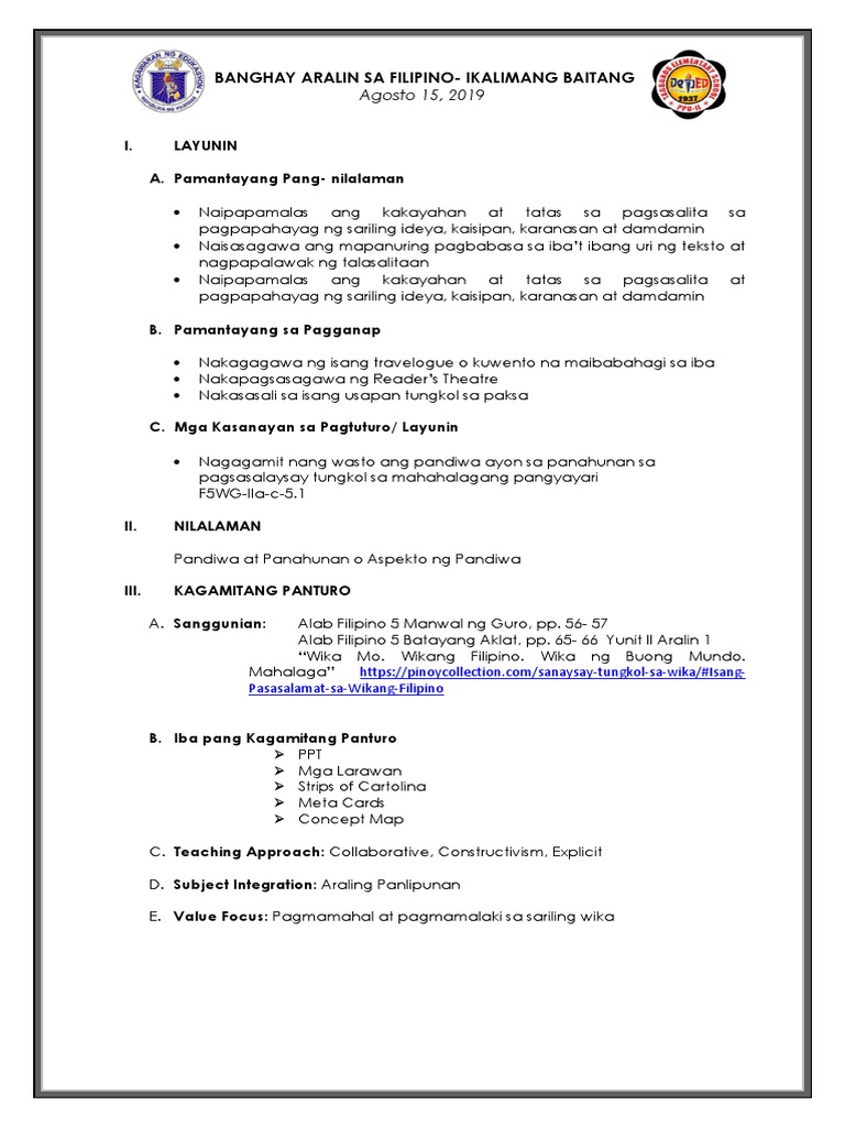 DLP Filipino Pandiwa | PDF