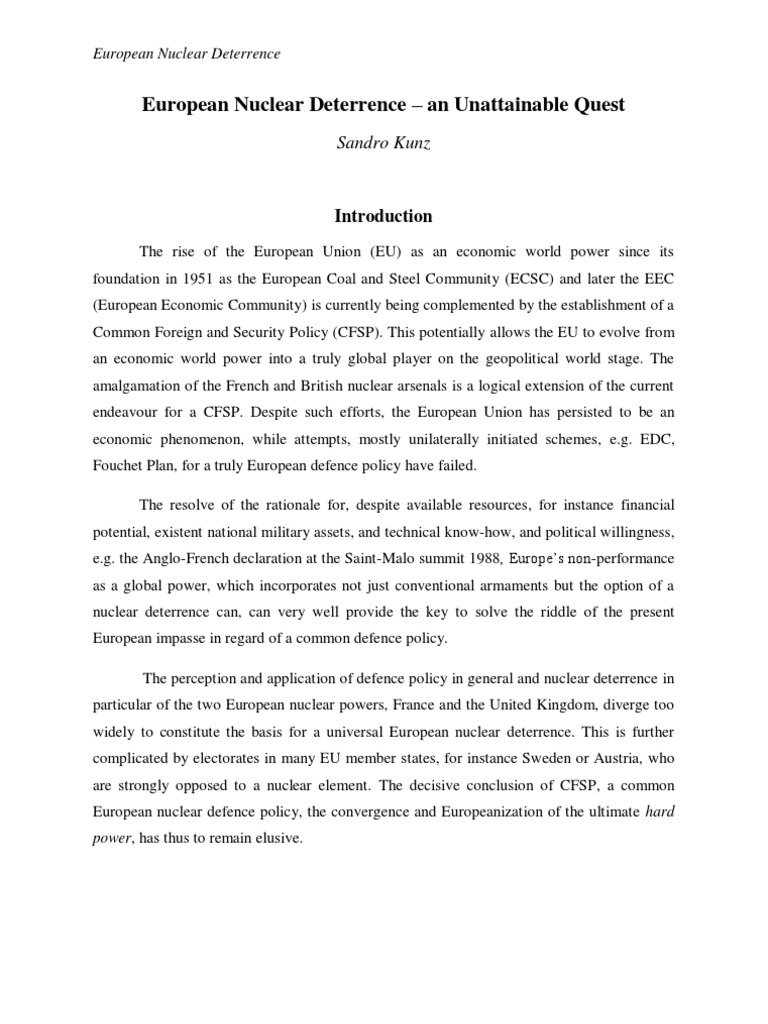 European Nuclear Deterrence - An Unattainable Quest: Sandro Kunz | PDF ...