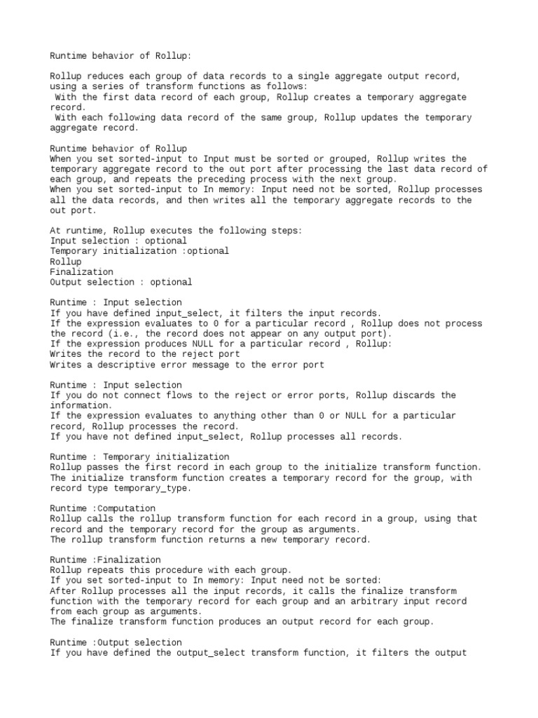 Rollup Abinitio Run Time Behaviour | PDF | Function (Mathematics) | Parameter (Computer Programming)