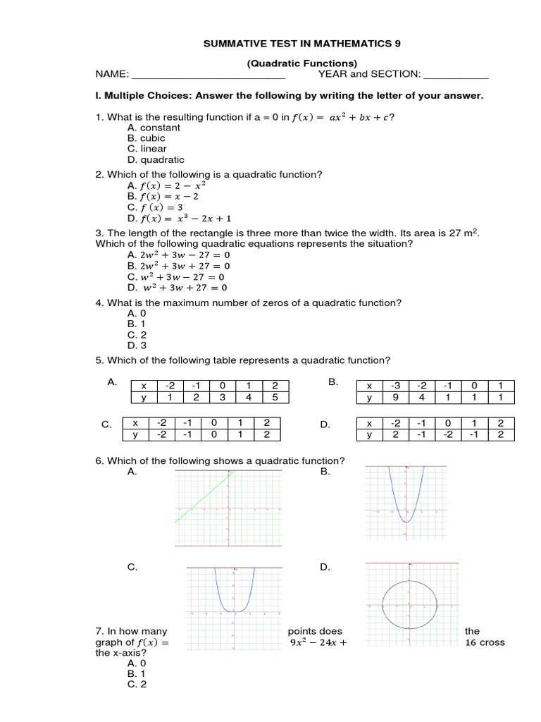 Math 9 TQ Q1 S4 | PDF | Quadratic Equation | Algebra
