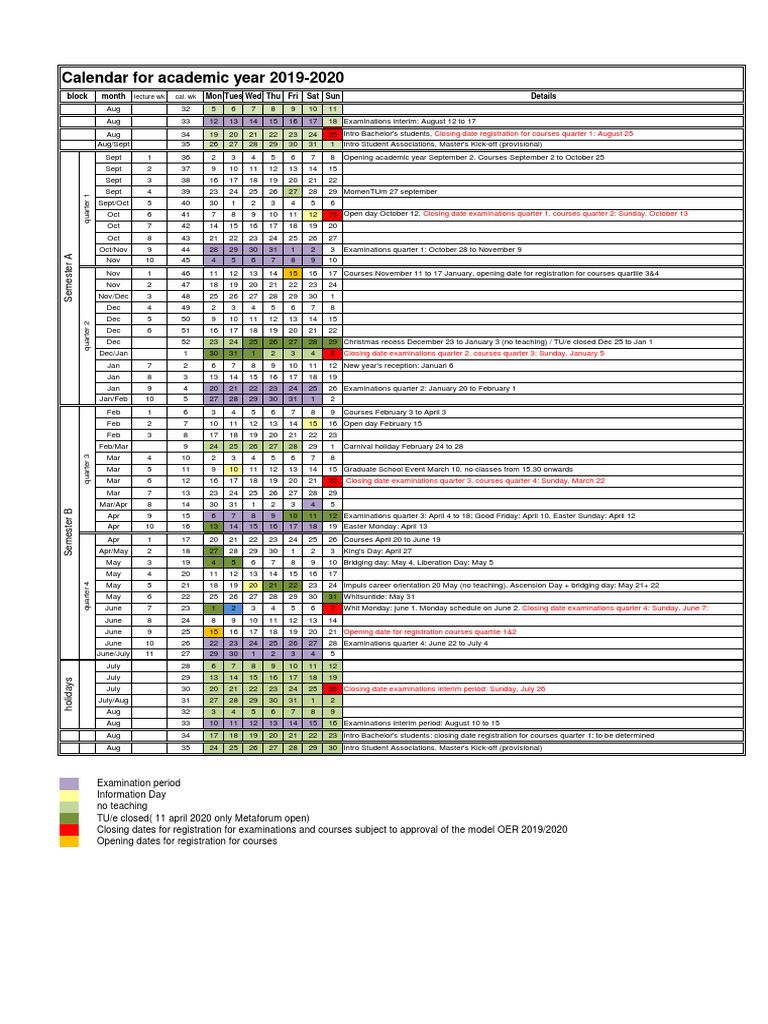 Calendar For Academic Year 2019-2020: Month Mon Tues Wed Thu Fri Sat ...
