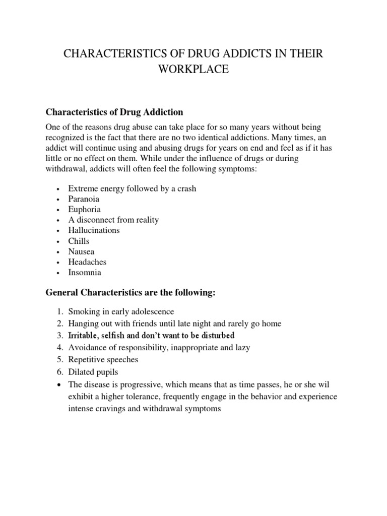Characteristics of Drug Addicts | PDF | Self-Improvement