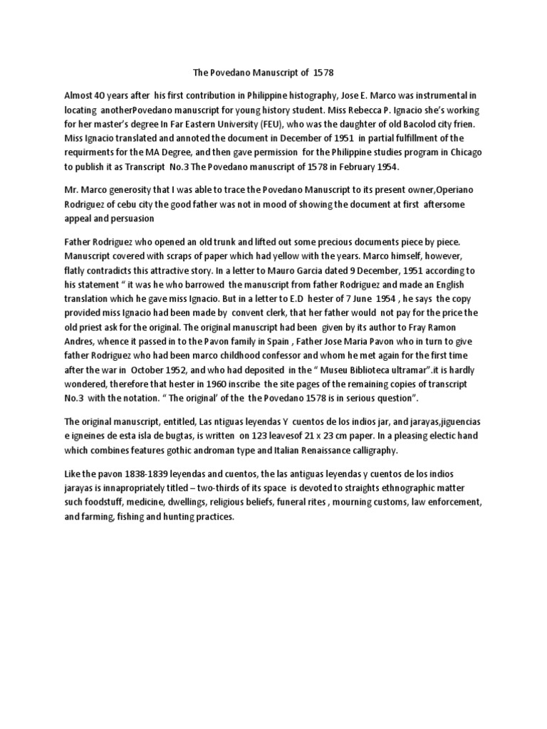 Analysis of the 1578 Povedano Manuscript | PDF | Classics