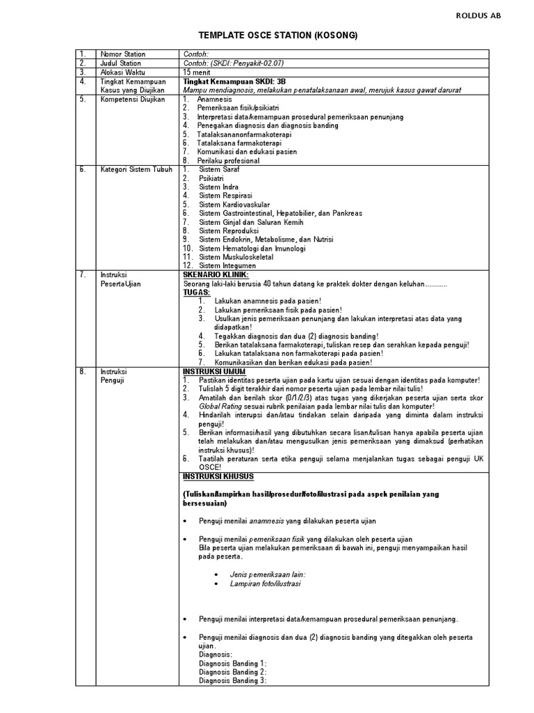 Template OSCE Station untuk Ujian Medis | PDF