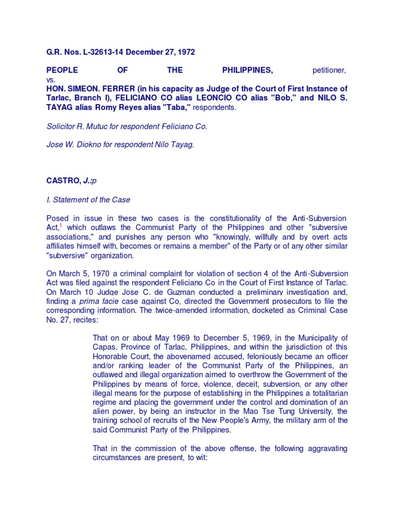 Legal Analysis: Anti-Subversion Act | PDF | Federal Government Of The ...