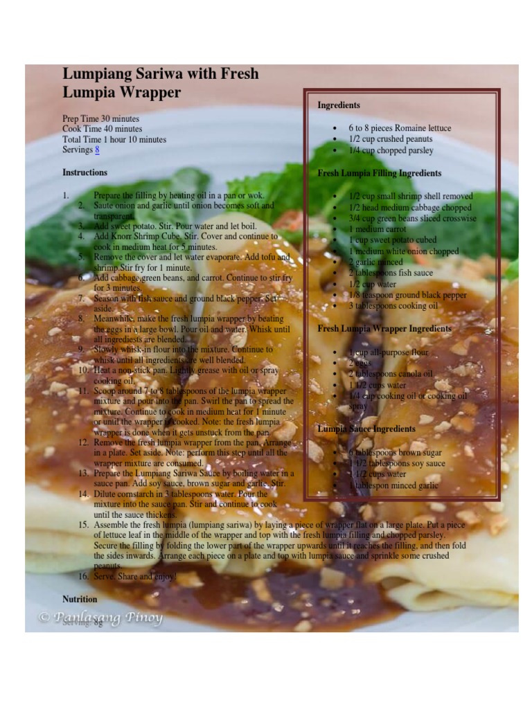 Fresh Lumpia Sariwa Recipe Guide | PDF | Stir Frying | Food Ingredients