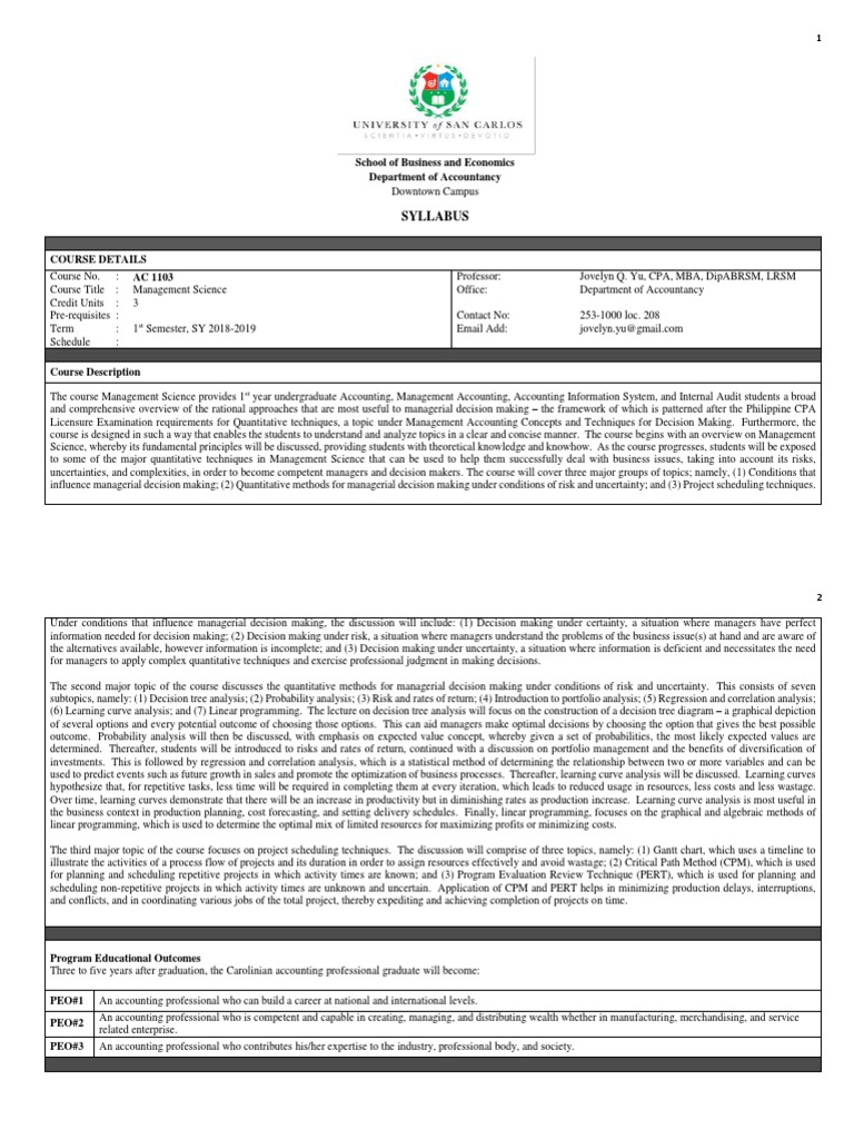 AC 1103 OBEdized Syllabi FINAL | PDF | Mathematical Optimization | Linear Programming