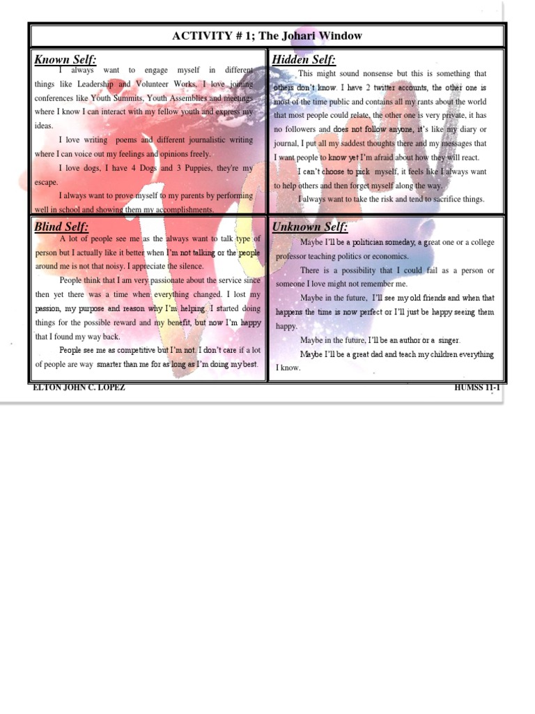 Known Self: Hidden Self:: ACTIVITY # 1 The Johari Window | PDF